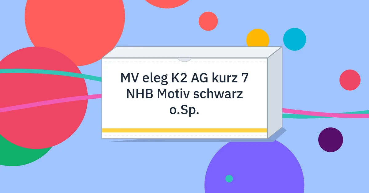 Symbolbild: Packung mit der Aufschrift MV eleg K2 AG kurz 7 NHB Motiv schwarz o.Sp. (PZN 15709052) – Verfügbarkeit und Bezug in Apotheken in Frankfurt am Main