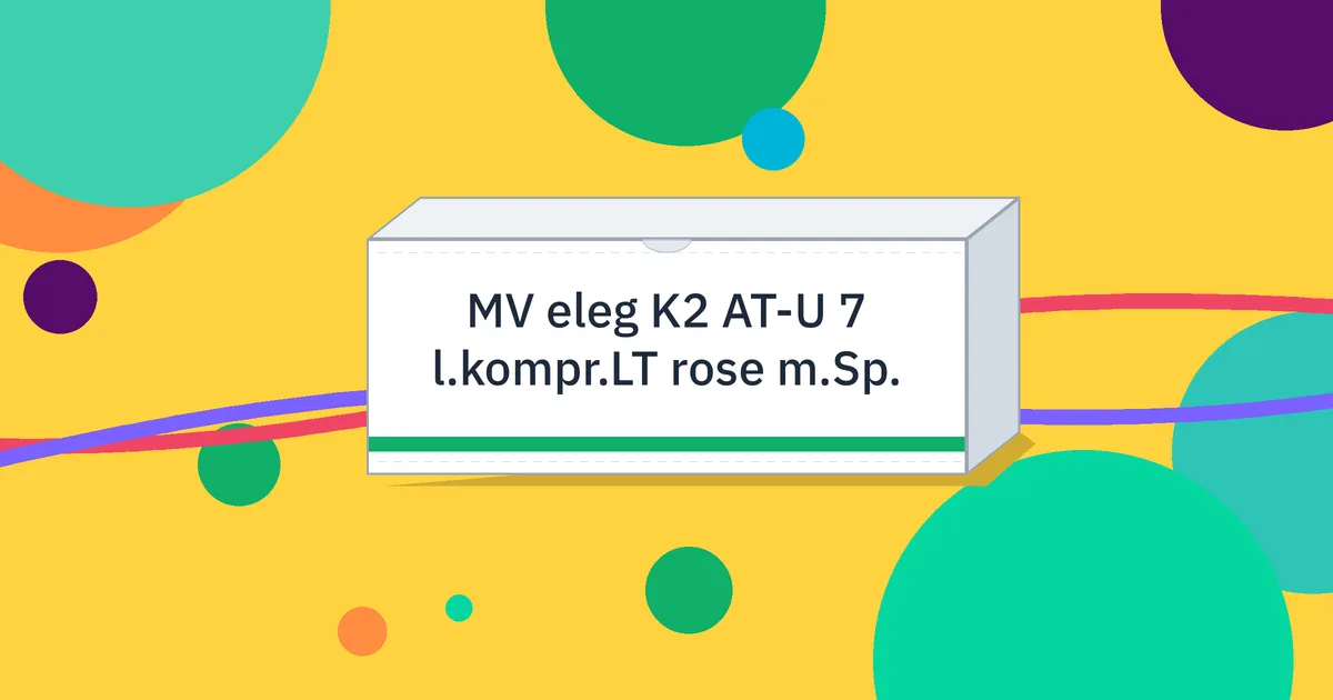 Symbolbild: Packung mit der Aufschrift MV eleg K2 AT-U 7 l.kompr.LT rose m.Sp. (PZN 15290245) – Verfügbarkeit und Bezug in Apotheken in Frankfurt am Main