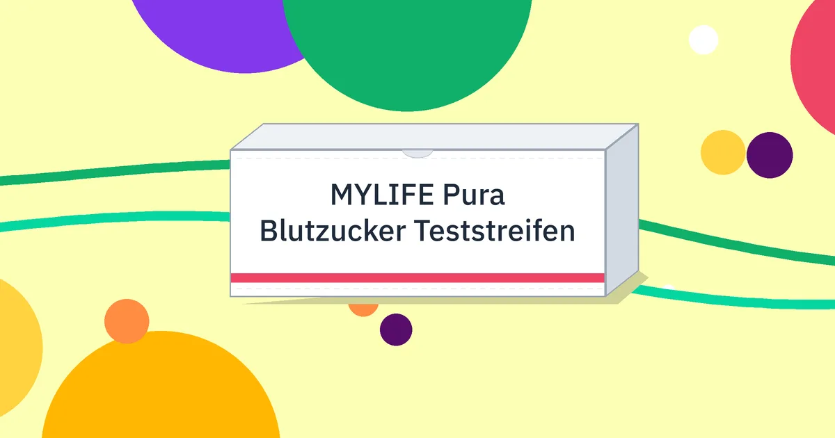 Symbolbild: Packung mit der Aufschrift MYLIFE Pura Blutzucker Teststreifen (PZN 11709612) – Verfügbarkeit und Bezug in Apotheken in Frankfurt am Main