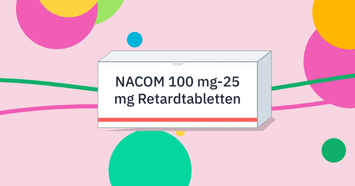 Symbolbild: Packung mit der Aufschrift NACOM 100 mg-25 mg Retardtabletten (PZN 04686106) – Verfügbarkeit und Bezug in Apotheken in Frankfurt am Main