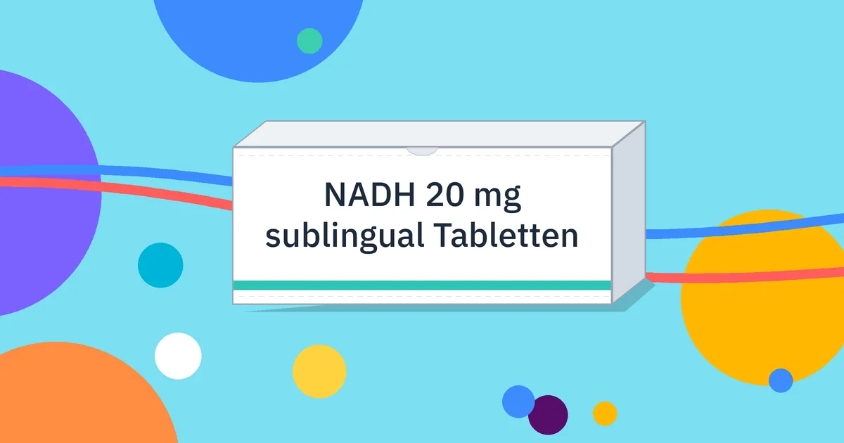 Symbolbild: Packung mit der Aufschrift NADH 20 mg sublingual Tabletten (PZN 16835681) – Verfügbarkeit und Bezug in Apotheken in Frankfurt am Main