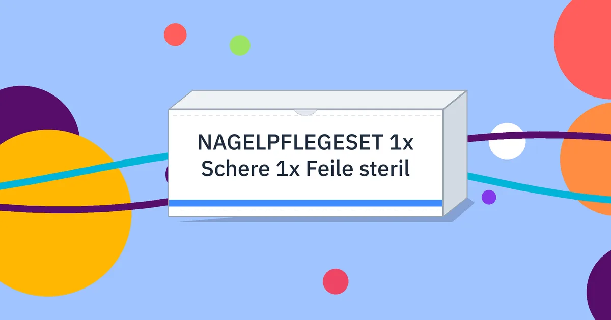 Symbolbild: Packung mit der Aufschrift NAGELPFLEGESET 1x Schere 1x Feile steril (PZN 19978524) – Verfügbarkeit und Bezug in Apotheken in Frankfurt am Main