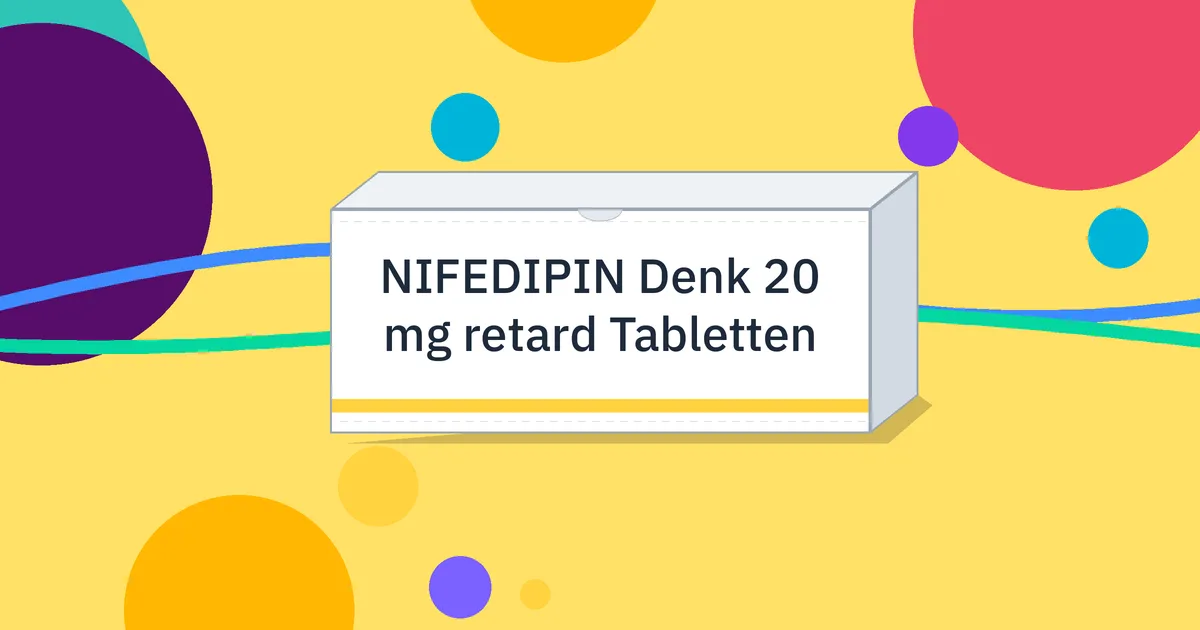 Symbolbild: Packung mit der Aufschrift NIFEDIPIN Denk 20 mg retard Tabletten (PZN 18738249) – Verfügbarkeit und Bezug in Apotheken in Frankfurt am Main