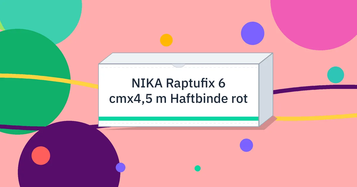 Symbolbild: Packung mit der Aufschrift NIKA Raptufix 6 cmx4,5 m Haftbinde rot (PZN 19078631) – Verfügbarkeit und Bezug in Apotheken in Frankfurt am Main