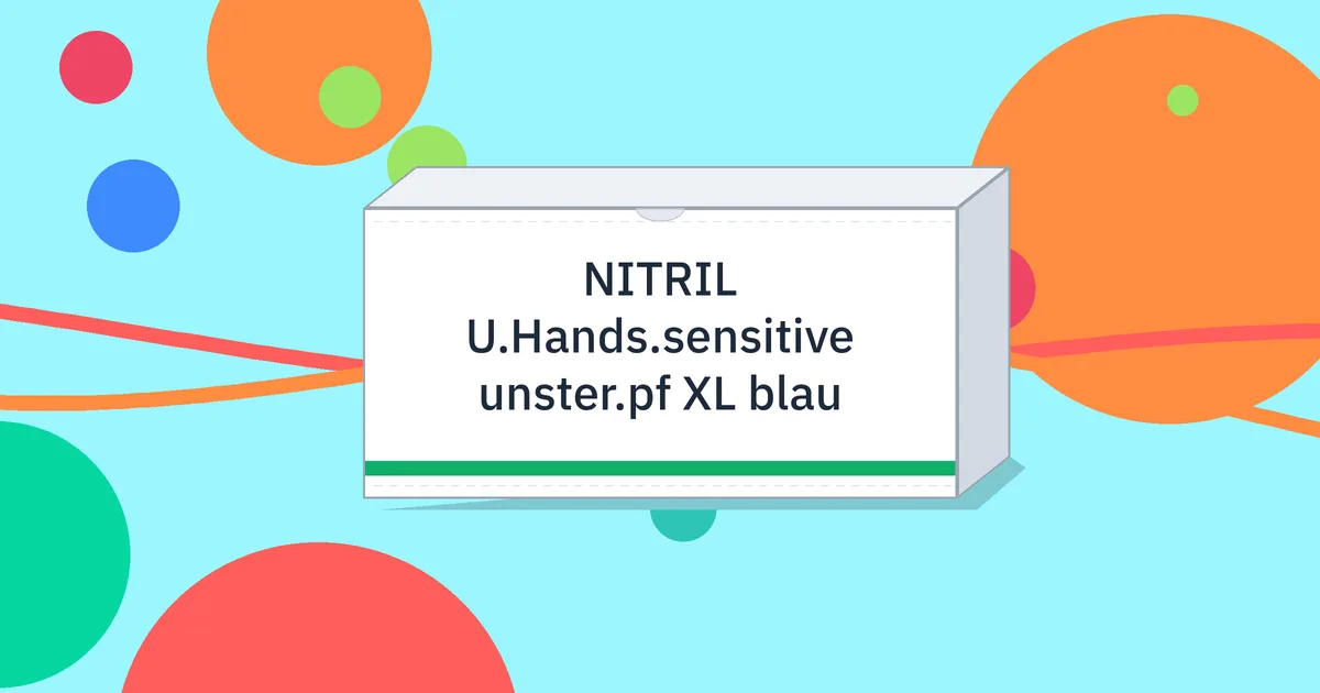 Symbolbild: Packung mit der Aufschrift NITRIL U.Hands.sensitive unster.pf XL blau (PZN 11296794) – Verfügbarkeit und Bezug in Apotheken in Frankfurt am Main