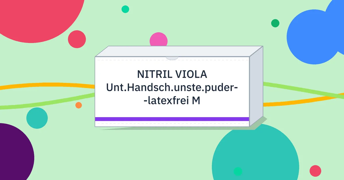 Symbolbild: Packung mit der Aufschrift NITRIL VIOLA Unt.Handsch.unste.puder--latexfrei M (PZN 18098548) – Verfügbarkeit und Bezug in Apotheken in Frankfurt am Main