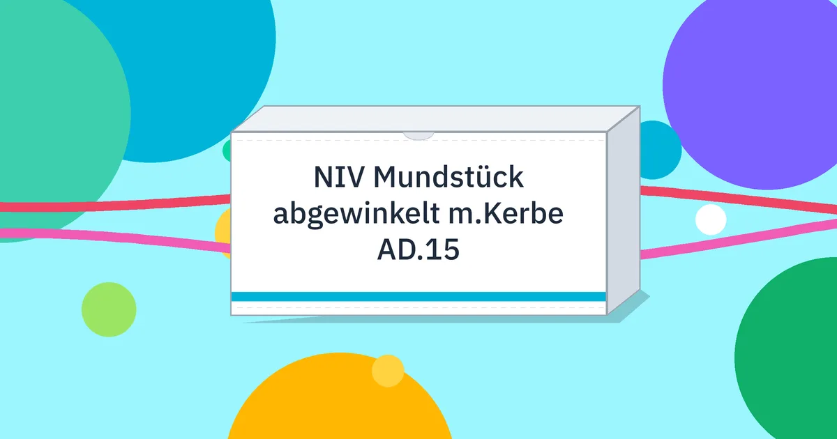 Symbolbild: Packung mit der Aufschrift NIV Mundstück abgewinkelt m.Kerbe AD.15 (PZN 17431922) – Verfügbarkeit und Bezug in Apotheken in Frankfurt am Main