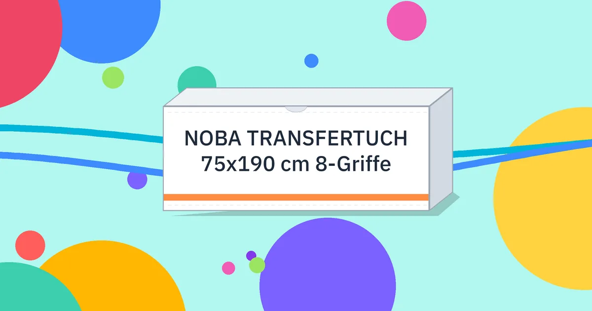 Symbolbild: Packung mit der Aufschrift NOBA TRANSFERTUCH 75x190 cm 8-Griffe (PZN 18409474) – Verfügbarkeit und Bezug in Apotheken in Frankfurt am Main