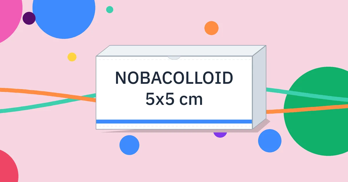Symbolbild: Packung mit der Aufschrift NOBACOLLOID 5x5 cm (PZN 16032539) – Verfügbarkeit und Bezug in Apotheken in Frankfurt am Main