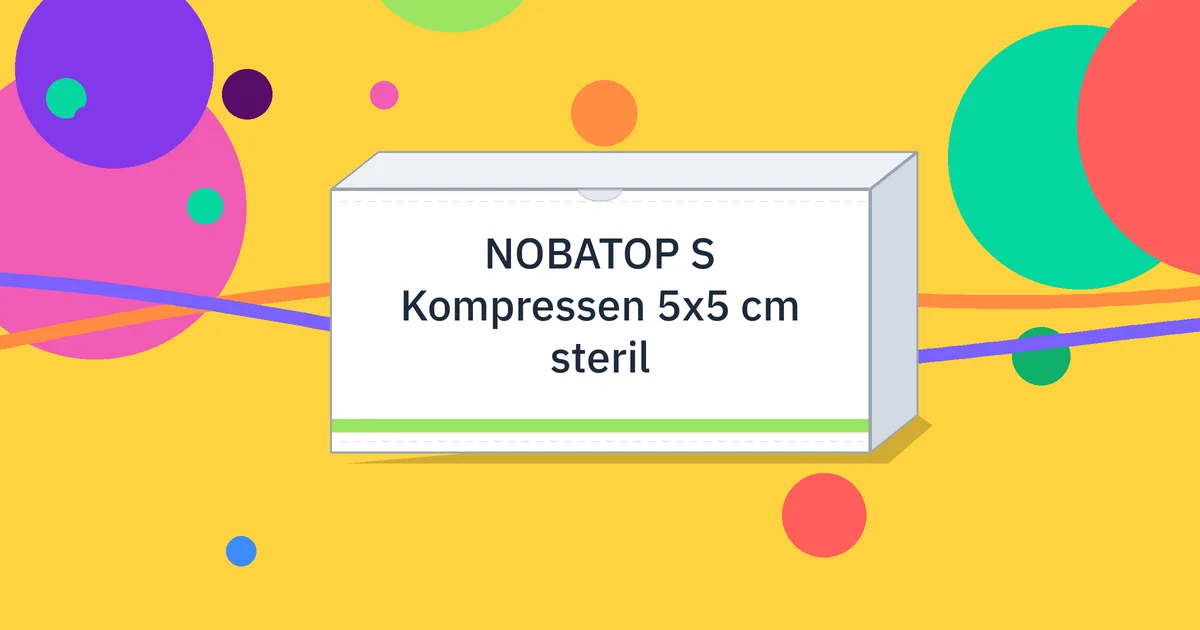 Symbolbild: Packung mit der Aufschrift NOBATOP S Kompressen 5x5 cm steril (PZN 05508714) – Verfügbarkeit und Bezug in Apotheken in Frankfurt am Main