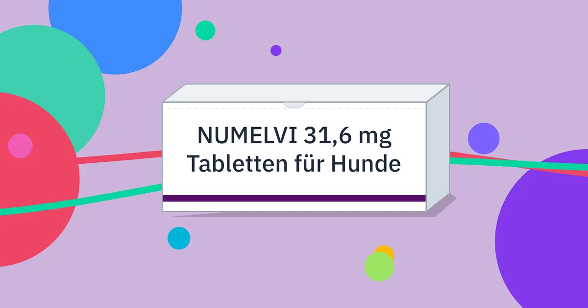 Symbolbild: Packung mit der Aufschrift NUMELVI 31,6 mg Tabletten für Hunde (PZN 20098722) – Verfügbarkeit und Bezug in Apotheken in Frankfurt am Main