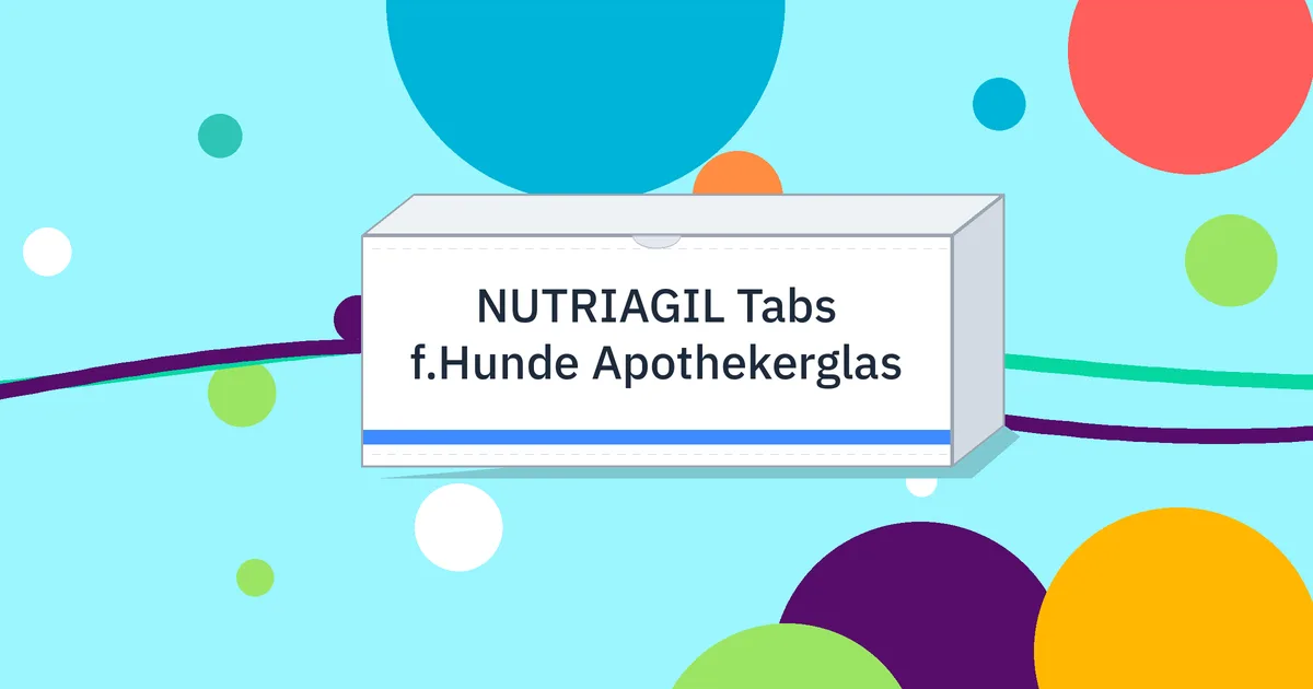 Symbolbild: Packung mit der Aufschrift NUTRIAGIL Tabs f.Hunde Apothekerglas (PZN 16828830) – Verfügbarkeit und Bezug in Apotheken in Frankfurt am Main