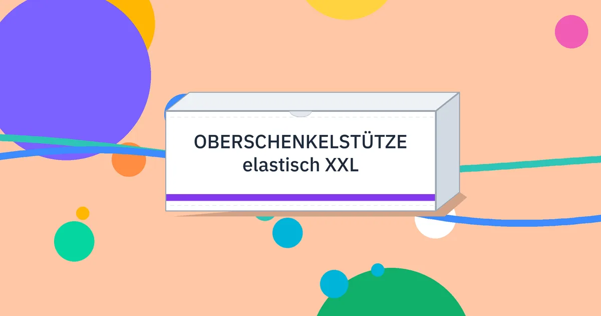 Symbolbild: Packung mit der Aufschrift OBERSCHENKELSTÜTZE elastisch XXL (PZN 19071818) – Verfügbarkeit und Bezug in Apotheken in Frankfurt am Main