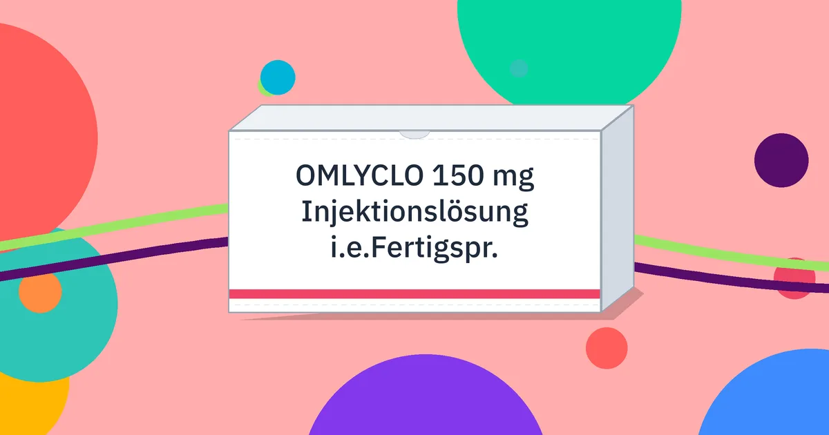 Symbolbild: Packung mit der Aufschrift OMLYCLO 150 mg Injektionslösung i.e.Fertigspr. (PZN 19621638) – Verfügbarkeit und Bezug in Apotheken in Frankfurt am Main