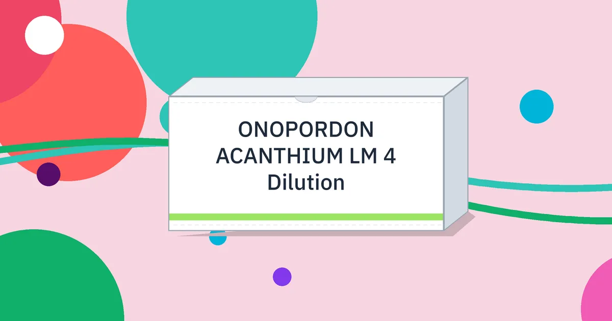 Symbolbild: Packung mit der Aufschrift ONOPORDON ACANTHIUM LM 4 Dilution (PZN 13626072) – Verfügbarkeit und Bezug in Apotheken in Frankfurt am Main