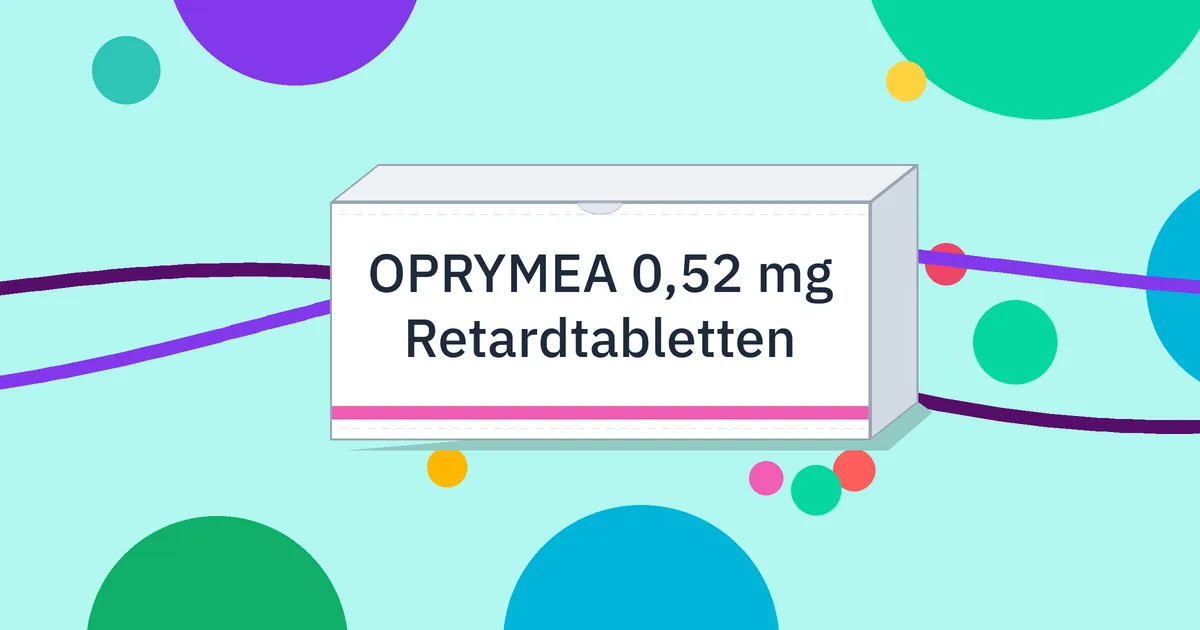 Symbolbild: Packung mit der Aufschrift OPRYMEA 0,52 mg Retardtabletten (PZN 10090599) – Verfügbarkeit und Bezug in Apotheken in Frankfurt am Main