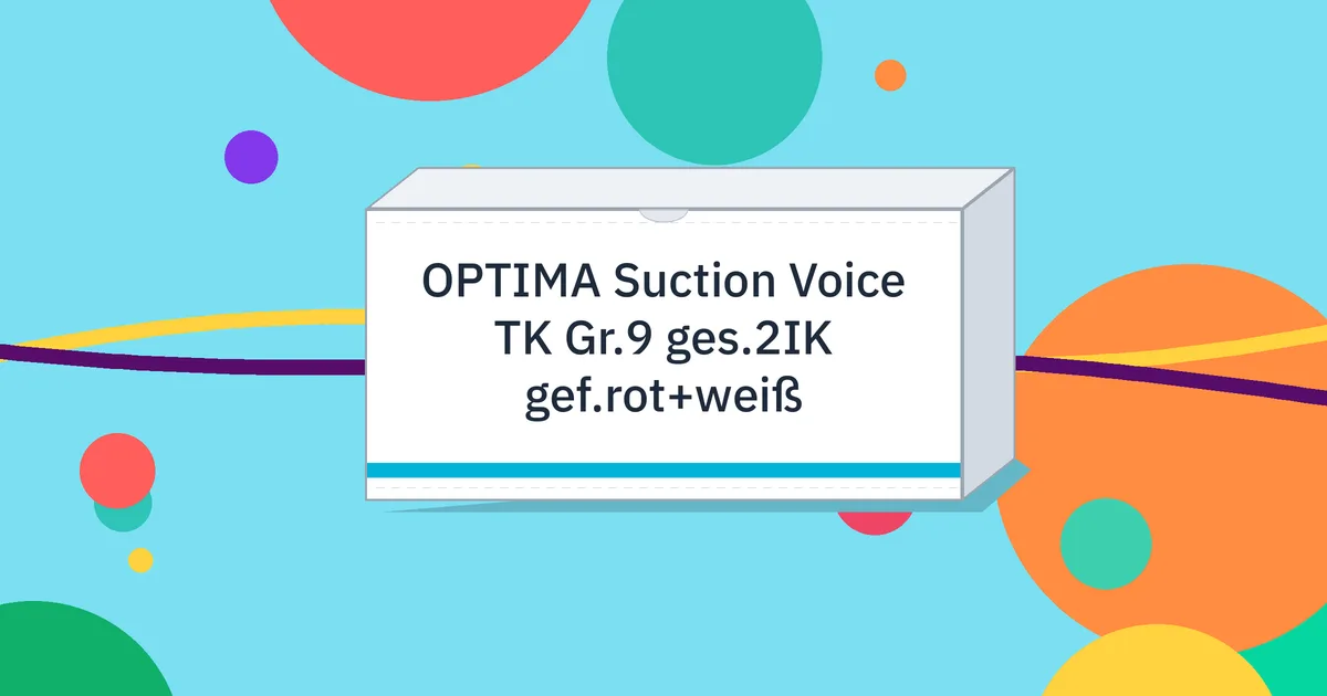 Symbolbild: Packung mit der Aufschrift OPTIMA Suction Voice TK Gr.9 ges.2IK gef.rot+weiß (PZN 10288002) – Verfügbarkeit und Bezug in Apotheken in Frankfurt am Main
