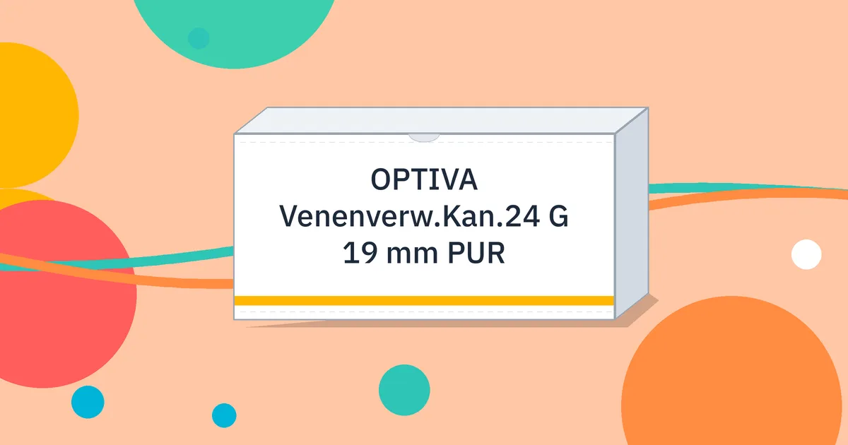 Symbolbild: Packung mit der Aufschrift OPTIVA Venenverw.Kan.24 G 19 mm PUR (PZN 09106786) – Verfügbarkeit und Bezug in Apotheken in Frankfurt am Main