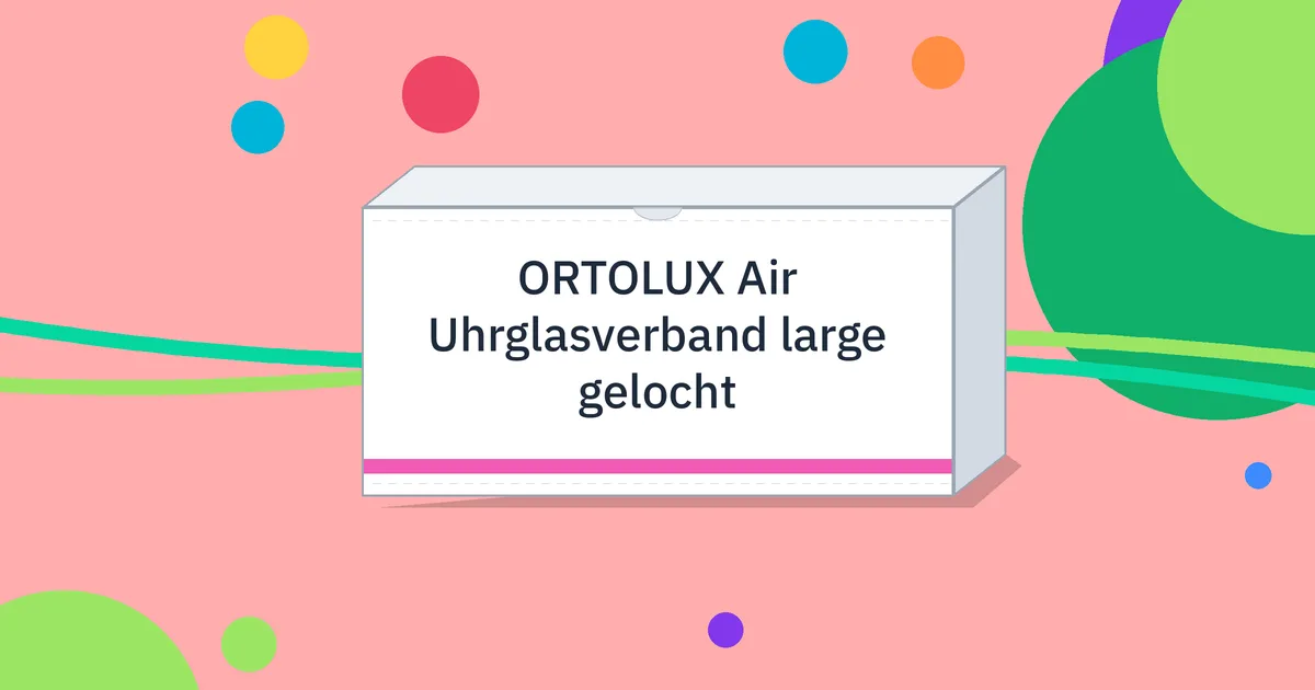 Symbolbild: Packung mit der Aufschrift ORTOLUX Air Uhrglasverband large gelocht (PZN 04511306) – Verfügbarkeit und Bezug in Apotheken in Frankfurt am Main