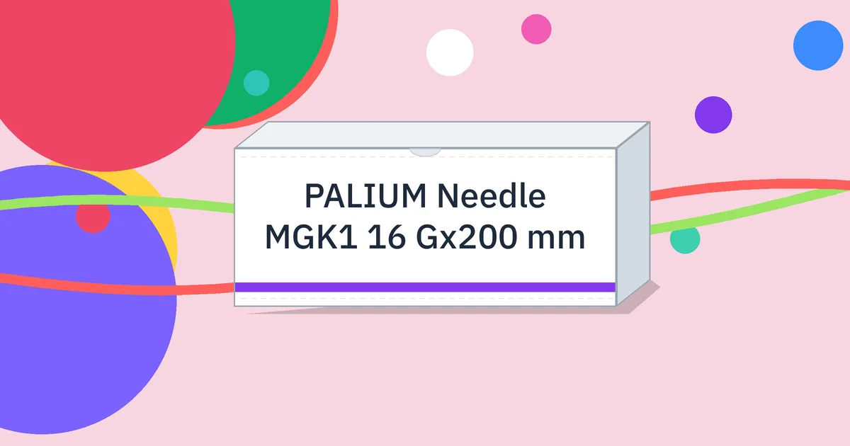Symbolbild: Packung mit der Aufschrift PALIUM Needle MGK1 16 Gx200 mm (PZN 14383743) – Verfügbarkeit und Bezug in Apotheken in Frankfurt am Main