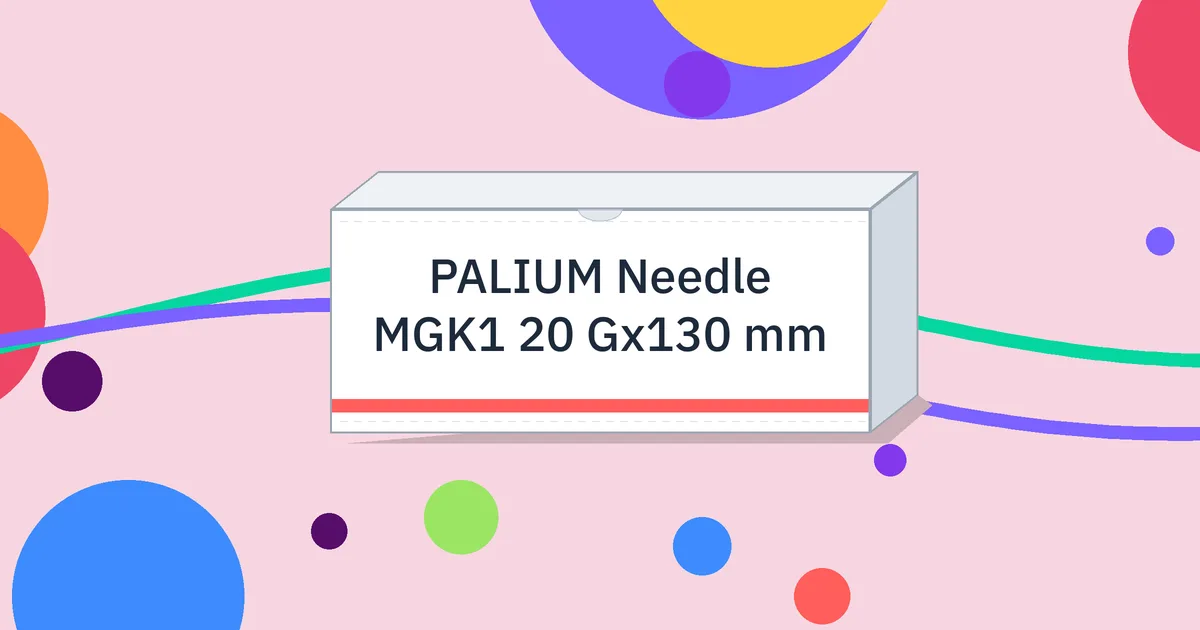 Symbolbild: Packung mit der Aufschrift PALIUM Needle MGK1 20 Gx130 mm (PZN 19734621) – Verfügbarkeit und Bezug in Apotheken in Frankfurt am Main