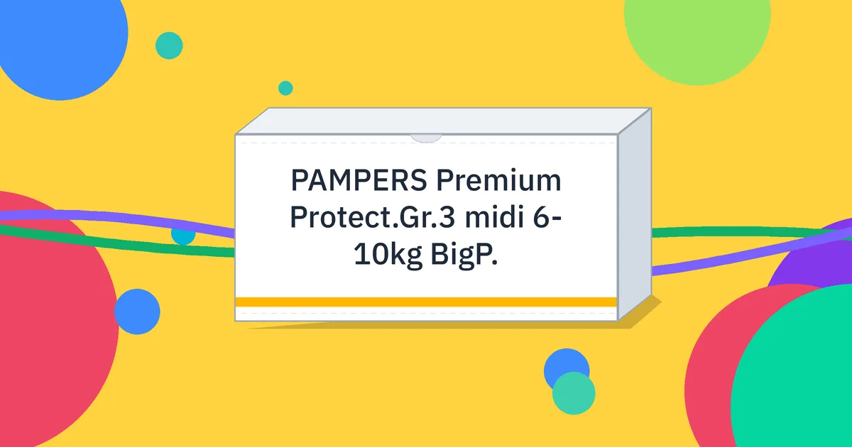 Symbolbild: Packung mit der Aufschrift PAMPERS Premium Protect.Gr.3 midi 6-10kg BigP. (PZN 17970725) – Verfügbarkeit und Bezug in Apotheken in Frankfurt am Main