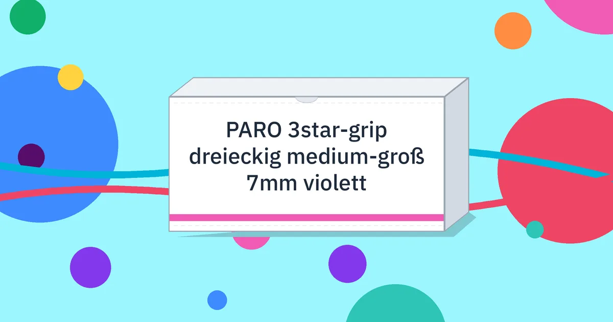Symbolbild: Packung mit der Aufschrift PARO 3star-grip dreieckig medium-groß 7mm violett (PZN 17372585) – Verfügbarkeit und Bezug in Apotheken in Frankfurt am Main