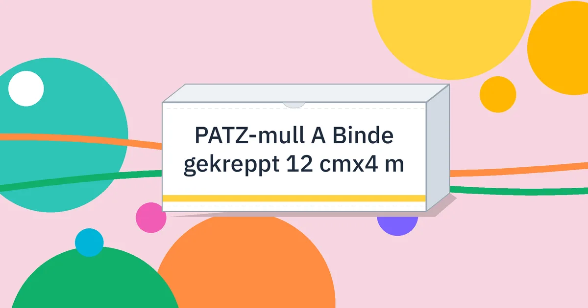 Symbolbild: Packung mit der Aufschrift PATZ-mull A Binde gekreppt 12 cmx4 m (PZN 06815068) – Verfügbarkeit und Bezug in Apotheken in Frankfurt am Main