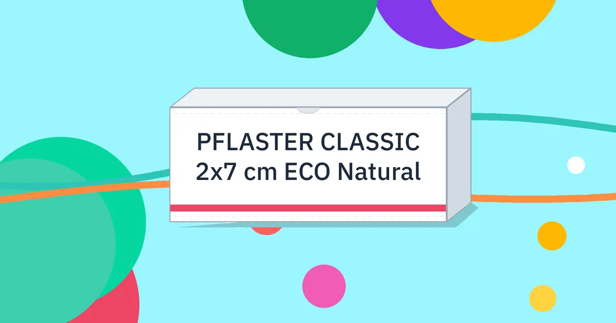Symbolbild: Packung mit der Aufschrift PFLASTER CLASSIC 2x7 cm ECO Natural (PZN 18663333) – Verfügbarkeit und Bezug in Apotheken in Frankfurt am Main