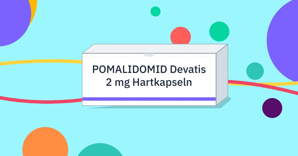 Symbolbild: Packung mit der Aufschrift POMALIDOMID Devatis 2 mg Hartkapseln (PZN 20045068) – Verfügbarkeit und Bezug in Apotheken in Frankfurt am Main