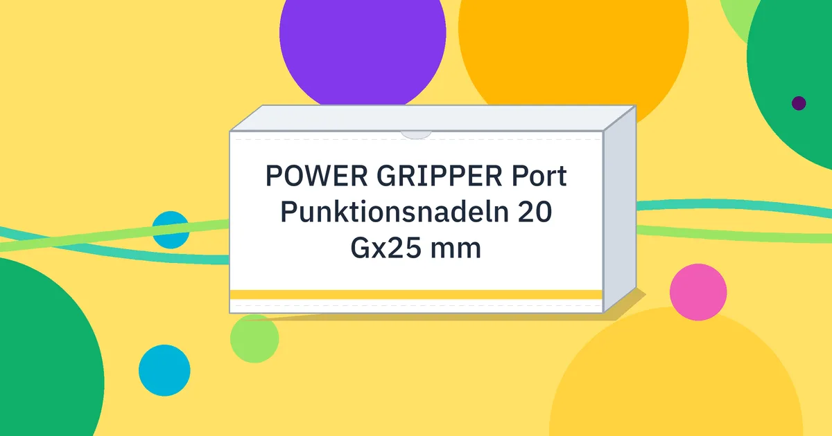 Symbolbild: Packung mit der Aufschrift POWER GRIPPER Port Punktionsnadeln 20 Gx25 mm (PZN 04658423) – Verfügbarkeit und Bezug in Apotheken in Frankfurt am Main
