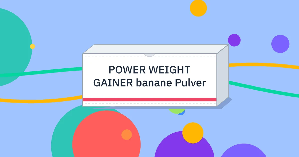 Symbolbild: Packung mit der Aufschrift POWER WEIGHT GAINER banane Pulver (PZN 09243595) – Verfügbarkeit und Bezug in Apotheken in Frankfurt am Main
