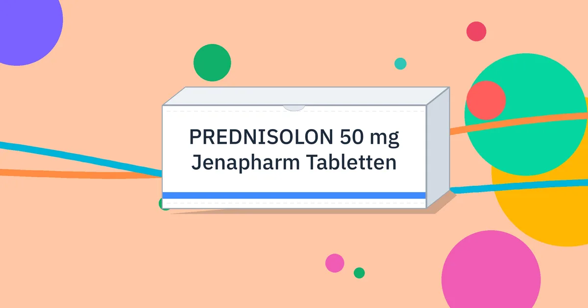 Symbolbild: Packung mit der Aufschrift PREDNISOLON 50 mg Jenapharm Tabletten (PZN 00235878) – Verfügbarkeit und Bezug in Apotheken in Frankfurt am Main