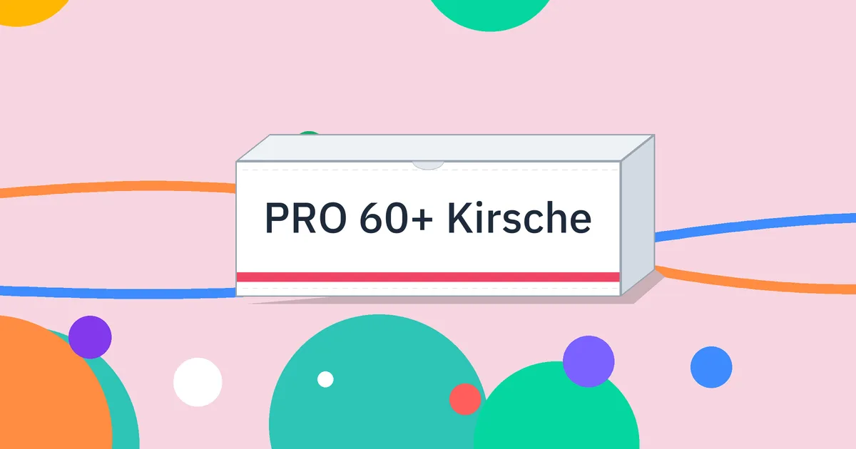 Symbolbild: Packung mit der Aufschrift PRO 60+ Kirsche (PZN 06958046) – Verfügbarkeit und Bezug in Apotheken in Frankfurt am Main