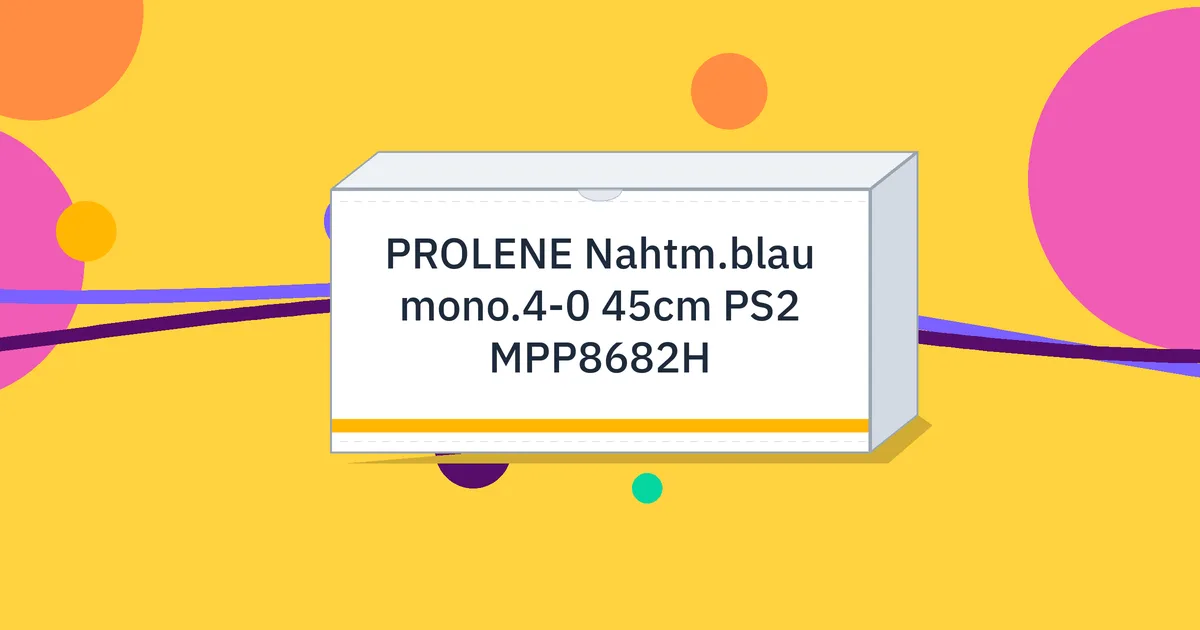 Symbolbild: Packung mit der Aufschrift PROLENE Nahtm.blau mono.4-0 45cm PS2 MPP8682H (PZN 20852188) – Verfügbarkeit und Bezug in Apotheken in Frankfurt am Main