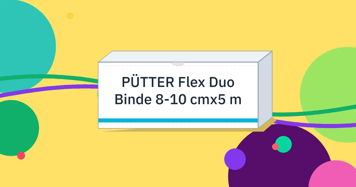 Symbolbild: Packung mit der Aufschrift PÜTTER Flex Duo Binde 8-10 cmx5 m (PZN 15588861) – Verfügbarkeit und Bezug in Apotheken in Frankfurt am Main