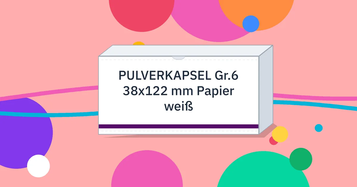 Symbolbild: Packung mit der Aufschrift PULVERKAPSEL Gr.6 38x122 mm Papier weiß (PZN 18111467) – Verfügbarkeit und Bezug in Apotheken in Frankfurt am Main