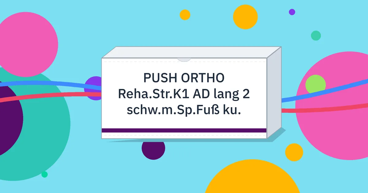 Symbolbild: Packung mit der Aufschrift PUSH ORTHO Reha.Str.K1 AD lang 2 schw.m.Sp.Fuß ku. (PZN 19157247) – Verfügbarkeit und Bezug in Apotheken in Frankfurt am Main