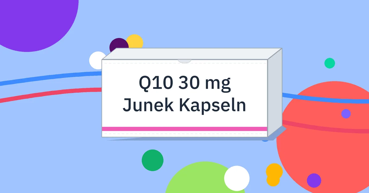 Symbolbild: Packung mit der Aufschrift Q10 30 mg Junek Kapseln (PZN 09720374) – Verfügbarkeit und Bezug in Apotheken in Frankfurt am Main