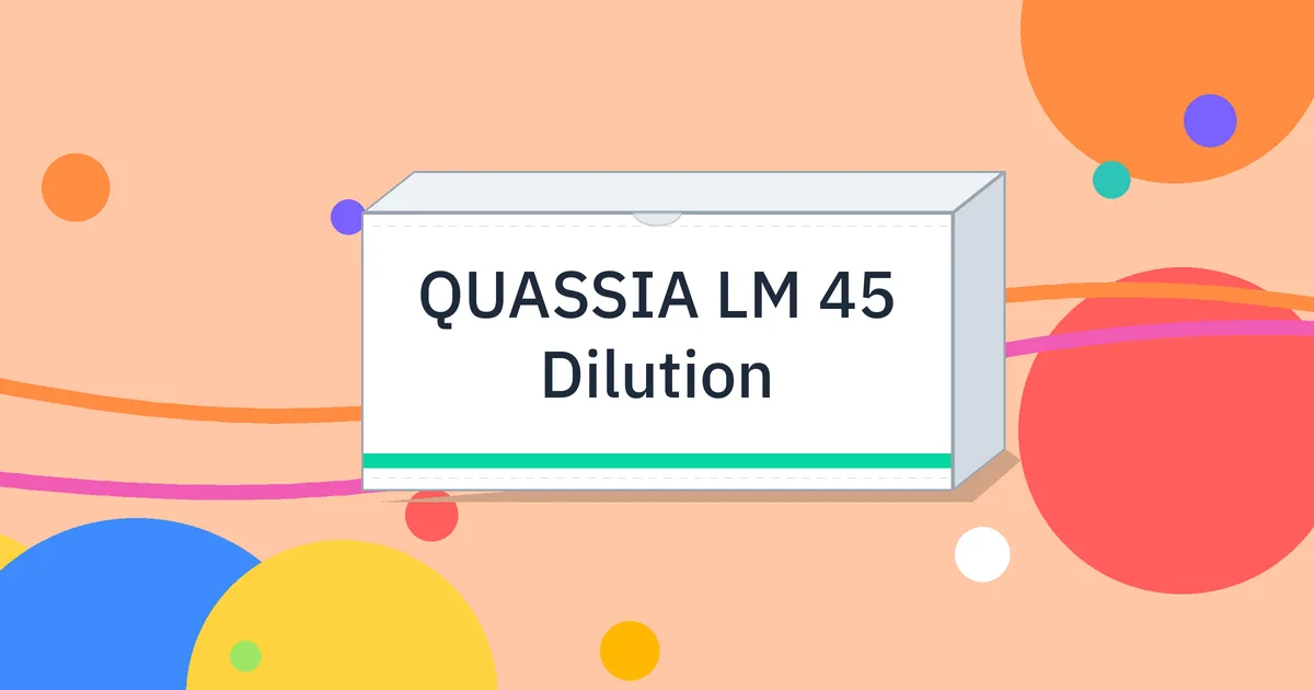 Symbolbild: Packung mit der Aufschrift QUASSIA LM 45 Dilution (PZN 13673456) – Verfügbarkeit und Bezug in Apotheken in Frankfurt am Main