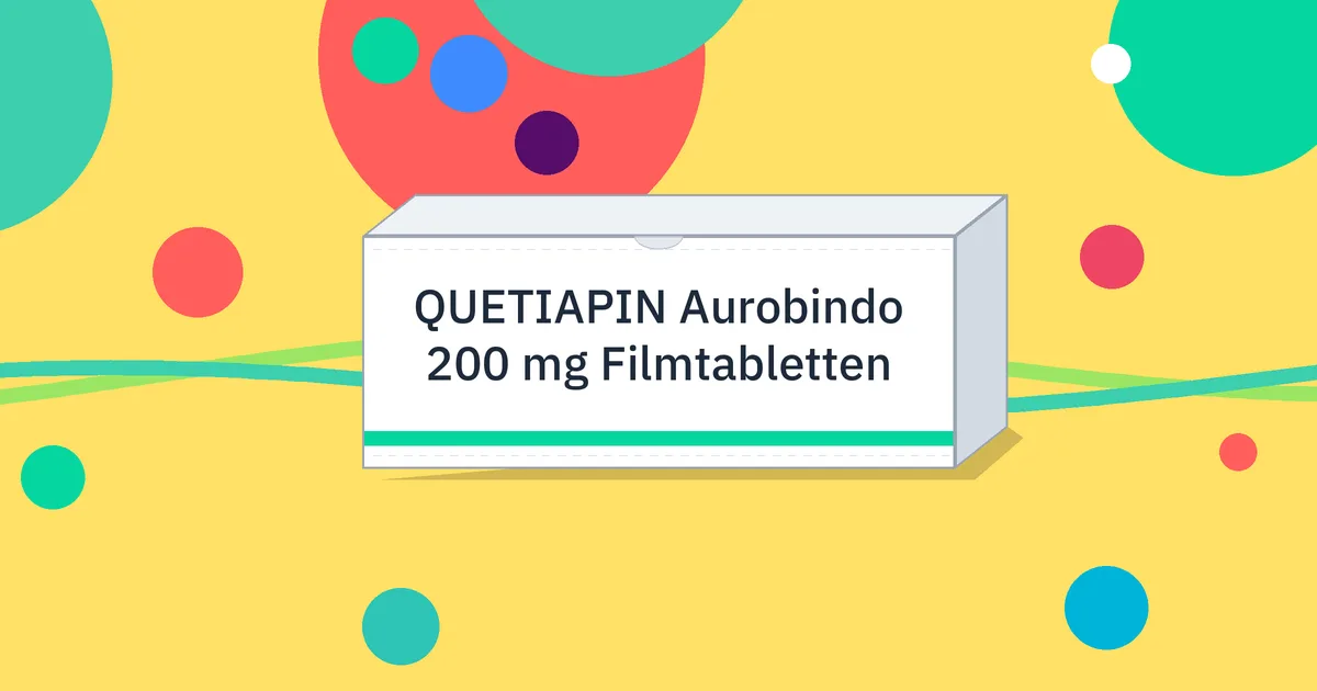 Symbolbild: Packung mit der Aufschrift QUETIAPIN Aurobindo 200 mg Filmtabletten (PZN 01341074) – Verfügbarkeit und Bezug in Apotheken in Frankfurt am Main