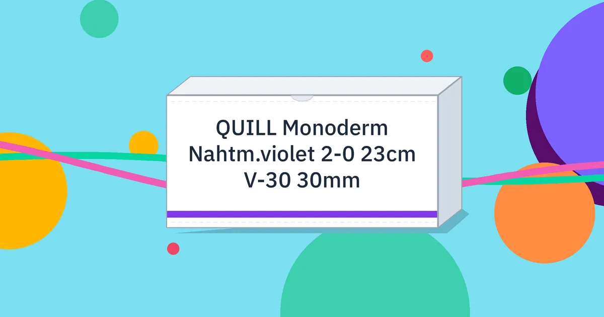 Symbolbild: Packung mit der Aufschrift QUILL Monoderm Nahtm.violet 2-0 23cm V-30 30mm (PZN 17988234) – Verfügbarkeit und Bezug in Apotheken in Frankfurt am Main