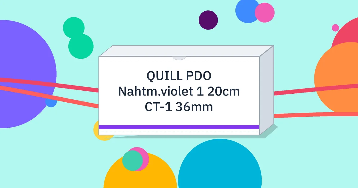 Symbolbild: Packung mit der Aufschrift QUILL PDO Nahtm.violet 1 20cm CT-1 36mm (PZN 17990337) – Verfügbarkeit und Bezug in Apotheken in Frankfurt am Main