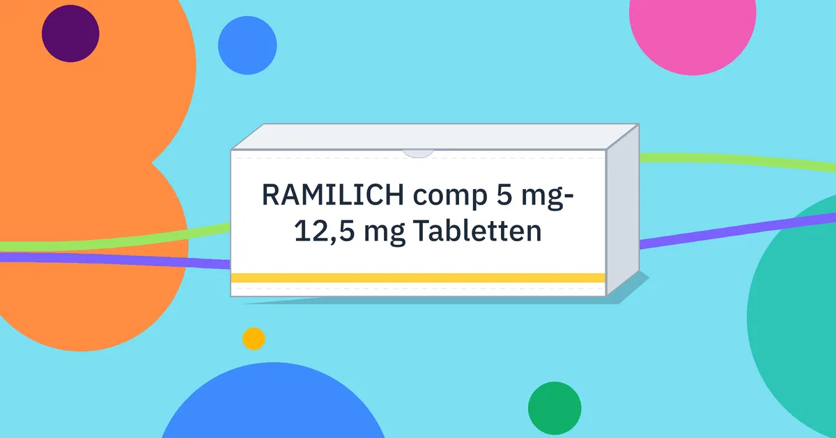 Symbolbild: Packung mit der Aufschrift RAMILICH comp 5 mg-12,5 mg Tabletten (PZN 10986930) – Verfügbarkeit und Bezug in Apotheken in Frankfurt am Main