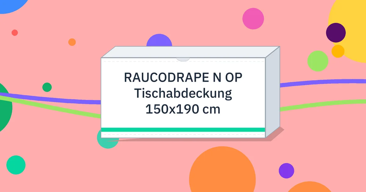 Symbolbild: Packung mit der Aufschrift RAUCODRAPE N OP Tischabdeckung 150x190 cm (PZN 06680556) – Verfügbarkeit und Bezug in Apotheken in Frankfurt am Main