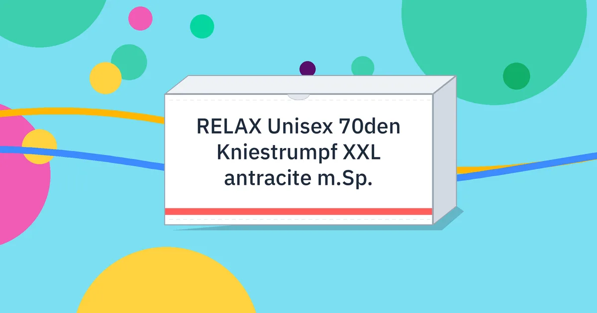 Symbolbild: Packung mit der Aufschrift RELAX Unisex 70den Kniestrumpf XXL antracite m.Sp. (PZN 16189962) – Verfügbarkeit und Bezug in Apotheken in Frankfurt am Main