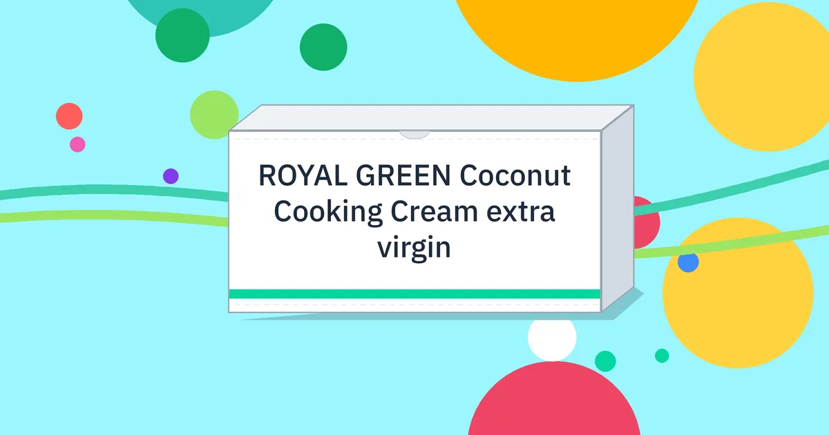 Symbolbild: Packung mit der Aufschrift ROYAL GREEN Coconut Cooking Cream extra virgin (PZN 16504406) – Verfügbarkeit und Bezug in Apotheken in Frankfurt am Main