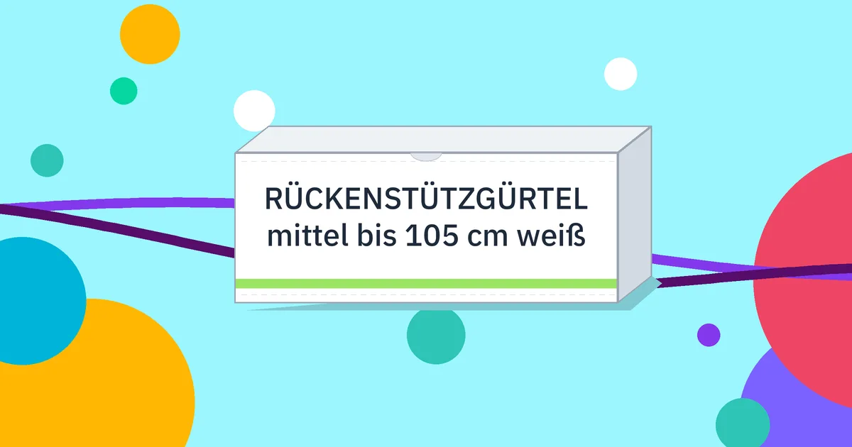 Symbolbild: Packung mit der Aufschrift RÜCKENSTÜTZGÜRTEL mittel bis 105 cm weiß (PZN 10173167) – Verfügbarkeit und Bezug in Apotheken in Frankfurt am Main