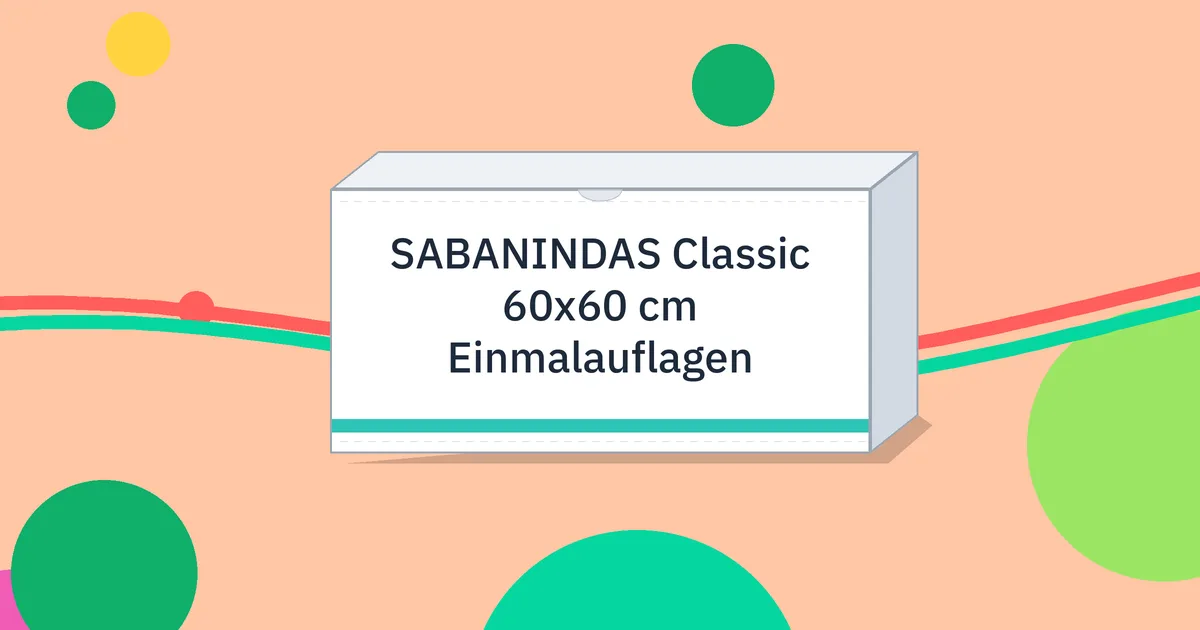 Symbolbild: Packung mit der Aufschrift SABANINDAS Classic 60x60 cm Einmalauflagen (PZN 18812968) – Verfügbarkeit und Bezug in Apotheken in Frankfurt am Main