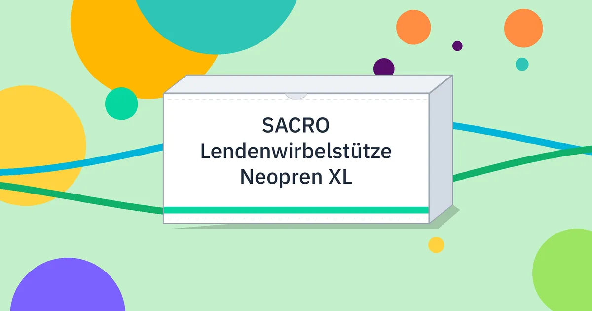 Symbolbild: Packung mit der Aufschrift SACRO Lendenwirbelstütze Neopren XL (PZN 19071296) – Verfügbarkeit und Bezug in Apotheken in Frankfurt am Main